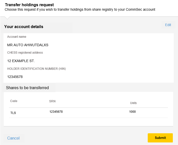 How do I transfer shares from a share registry to CommSec?